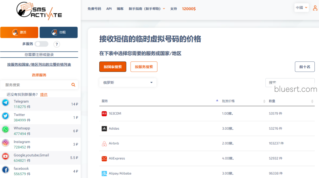 SMS-Activate 国外接码平台 使用教程（包含各国免费接码平台介绍） 蓝频道分享 bluesrt蓝频道分享